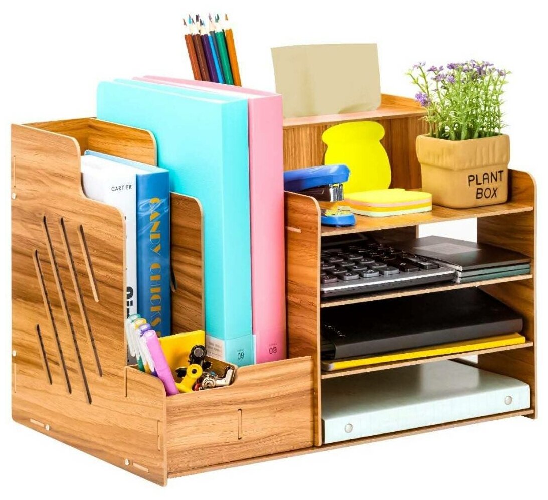 Деревянный настольный органайзер для канцелярских принадлежностей и документов