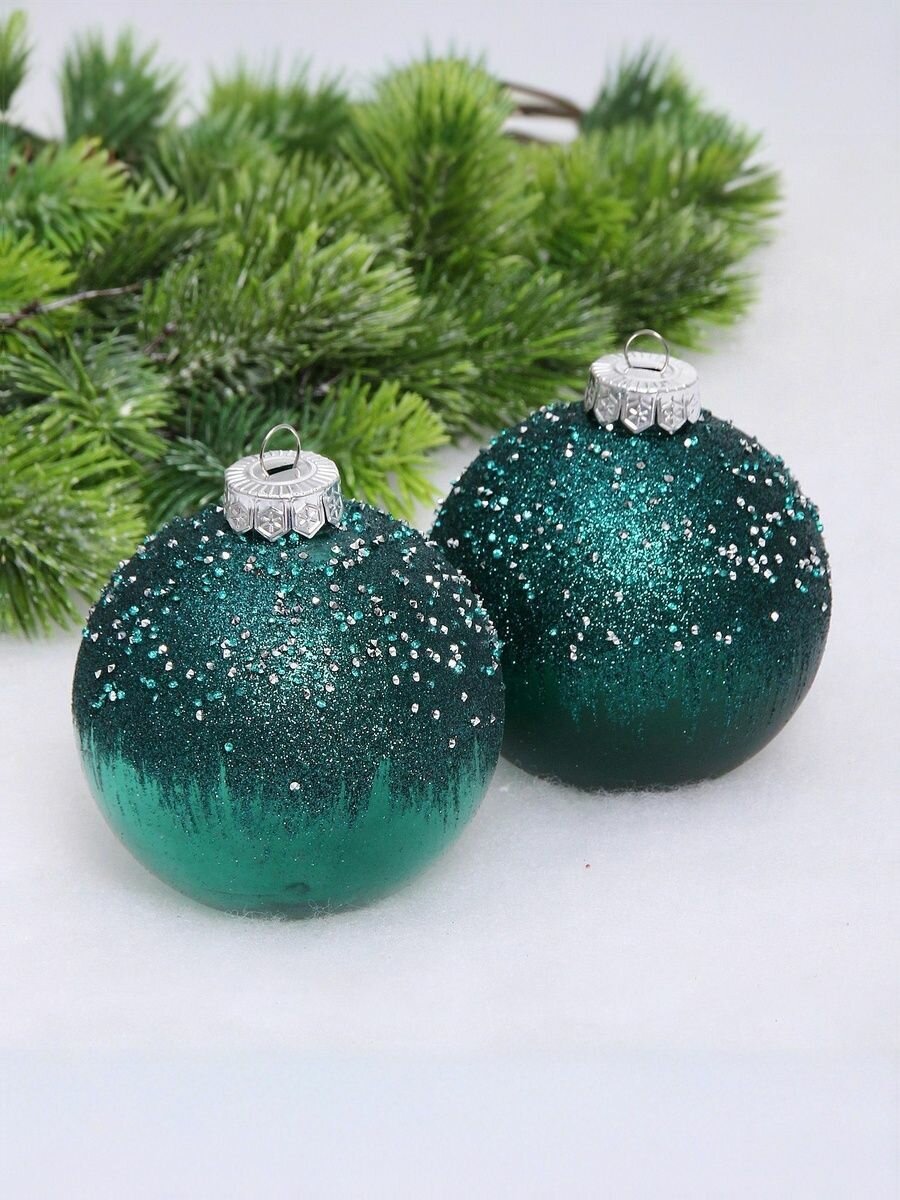 Набор елочных шаров "Сказочная полночь" 10 см (в наборе 2 шт), Изумруд