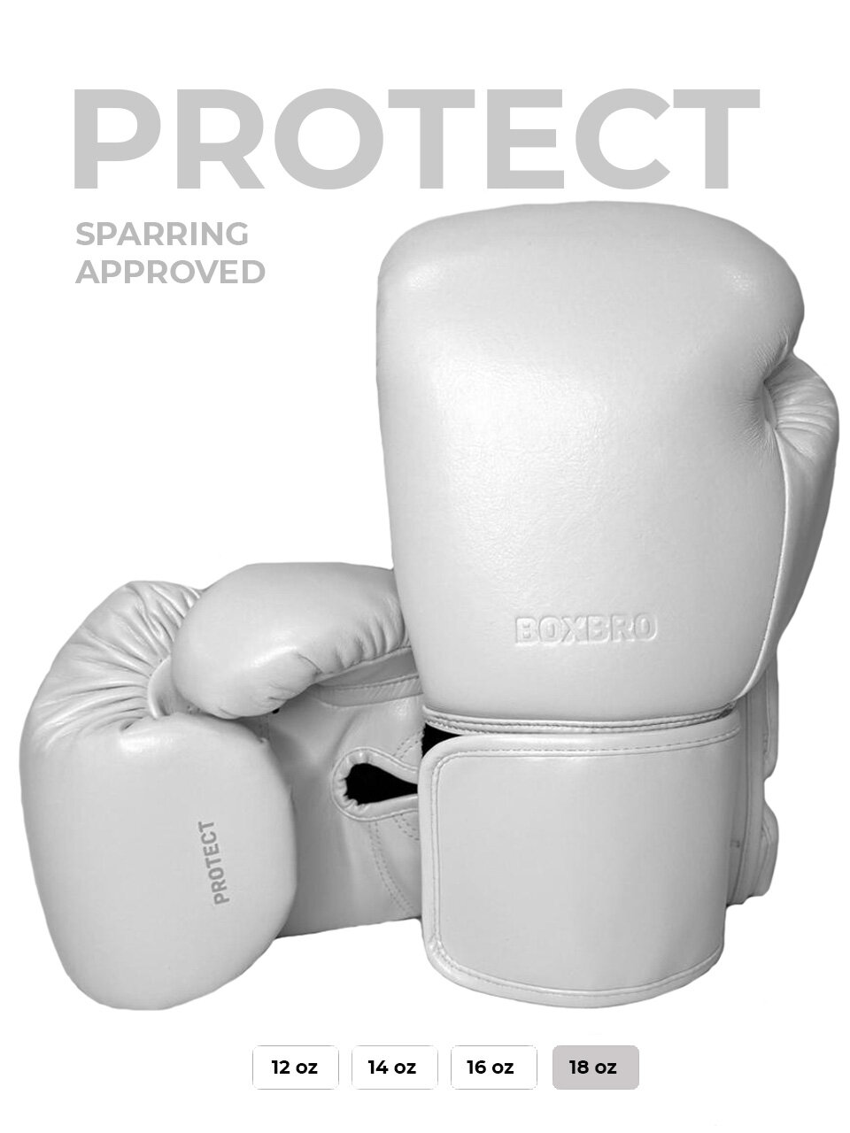 Перчатки боксерские BOXBRO protect белые 18 унций