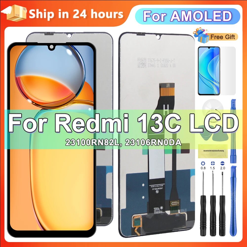 ЖК-дисплей 6,74 'AMOLED для Xiaomi Redmi 13C 23100RN82L, сенсорный экран с дигитайзером в сборе для Xiaomi Poco C65, сменный ЖК-дисплей Original with Frame
