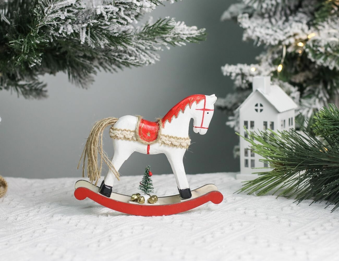 Декоративная фигура лошадка-качалка ПЭМ, дерево, белый, 15 см, Breitner XY2245-2