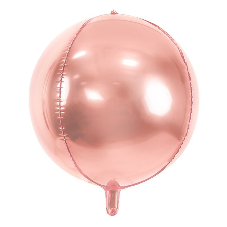 Воздушный шарик PartyDeco 3D сфера, без рисунка, 16", металлик, rose gold