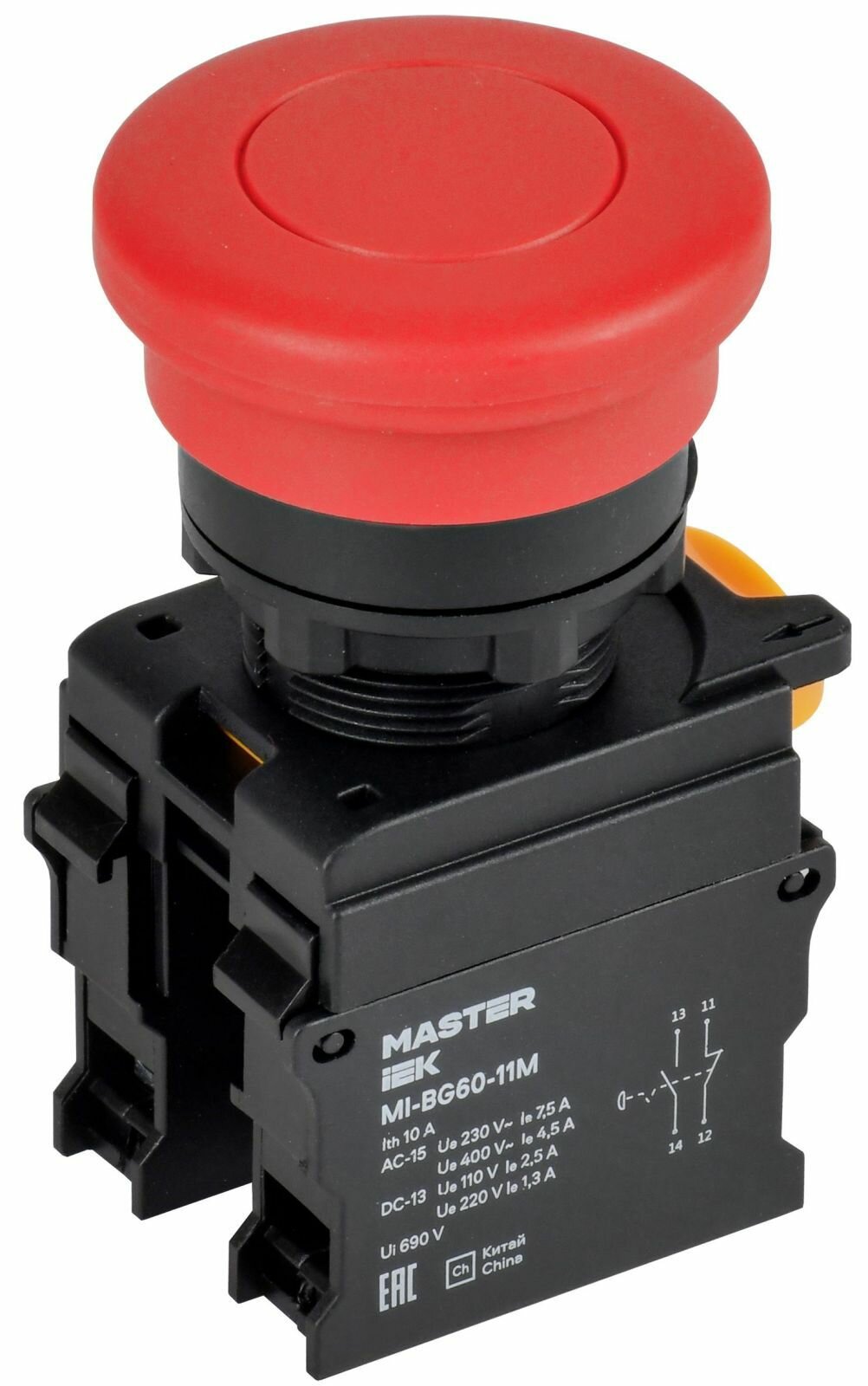 Кнопка управления IEK Master Грибок, без фиксации, 22 мм, 1NO 1NC, красная