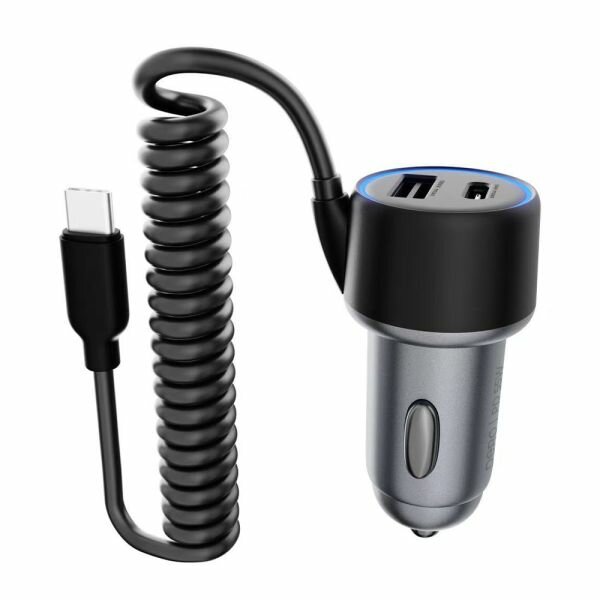 АЗУ PERO AC08 ultimate 55W USB-A QC3.0/USB-C PD + витой кабель USB-C Black