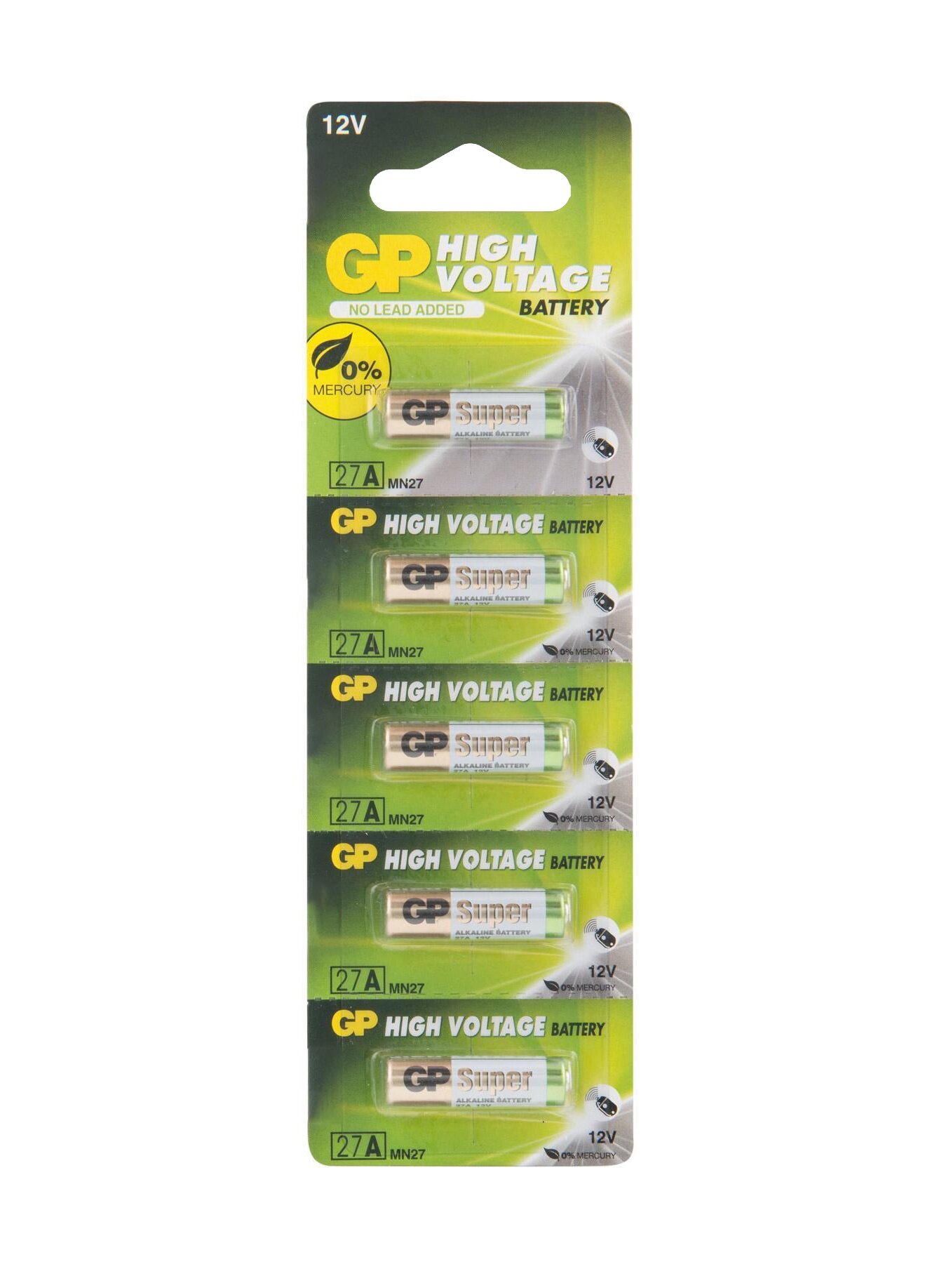 Батарейка алкалиновая GP Mercury Free, А27 (27A, MN27)-5BL, 12 В, блистер, 5 шт.