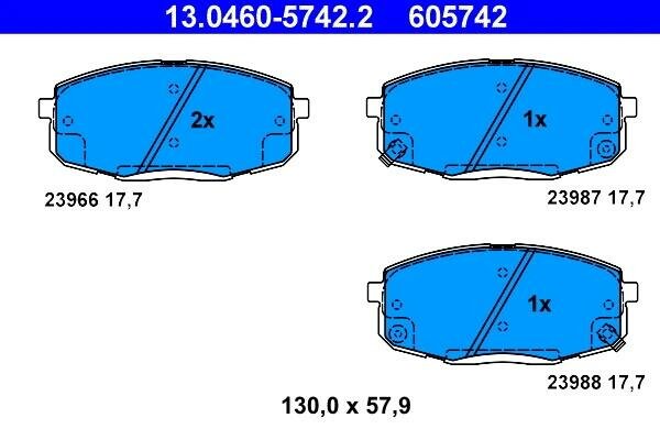 Колодки тормозные ATE 13-0460-5742-2, передние, Opel i30, Kia Carens, Ceed 1.4-2.0 07.02