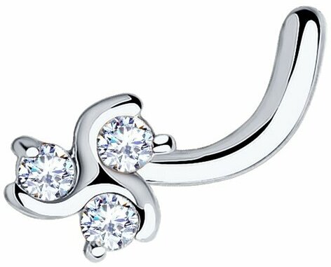 Пирсинг в нос, серебро, 925 проба, родирование, фианит