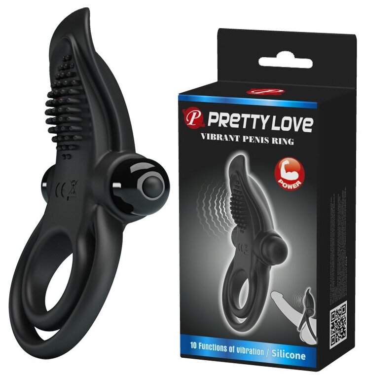 Эрекционное виброкольцо с двойным подхватом PrettyLove Vibrant Penis Ring