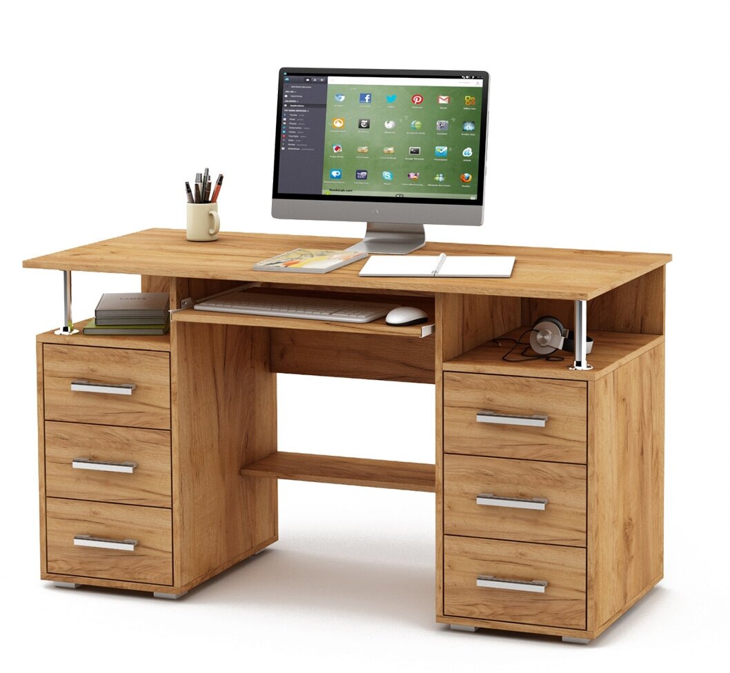 Стол компьютерный, письменный "Амбер (Реал) 8К", с полкой для клавиатуры и ящиками, 130х60х75 см