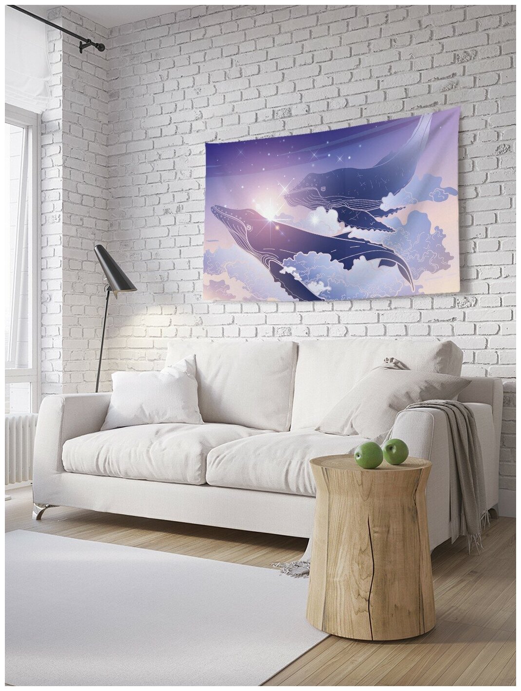 Горизонтальное фотопанно JoyArty на стену "Кит в облаках", 100x150 см