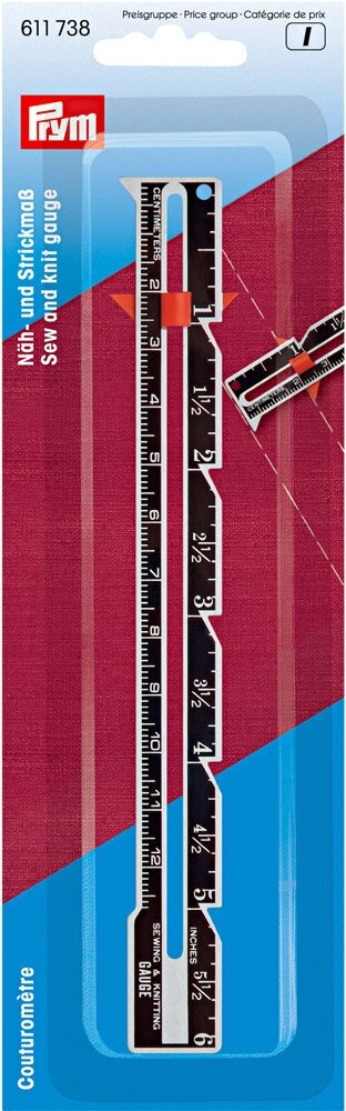 "PRYM" 611738 Линейка раскройная 12.5 см в блистере шкала в см и дюймах
