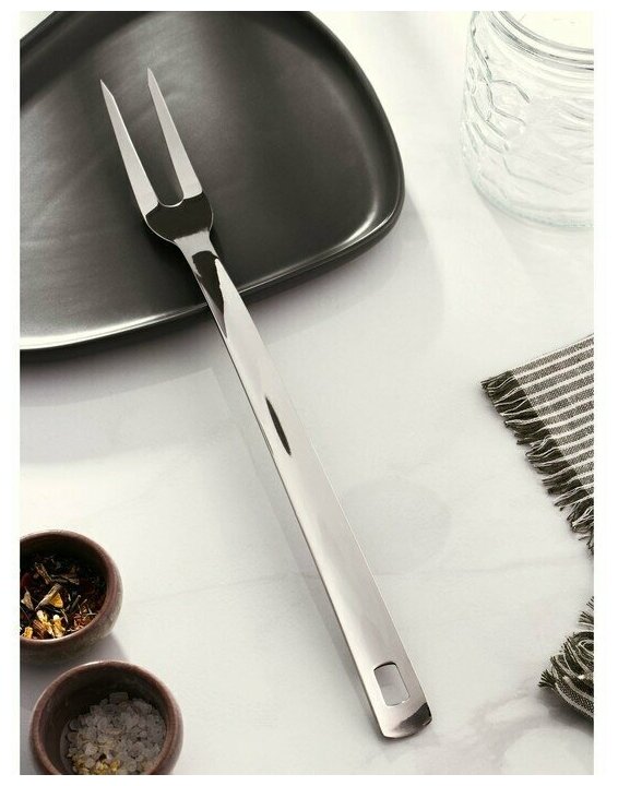 Вилка для мяса из нержавеющей стали Доляна Everyday, h 37 3 см, толщина 3 мм, цвет серебряный