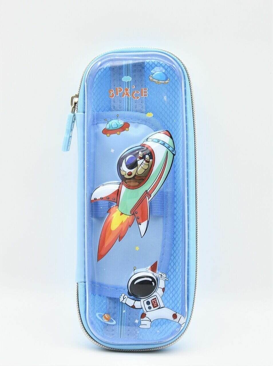 Пенал 1 отделение EVA прозрачный "Ракета", 22*8*4см, синий