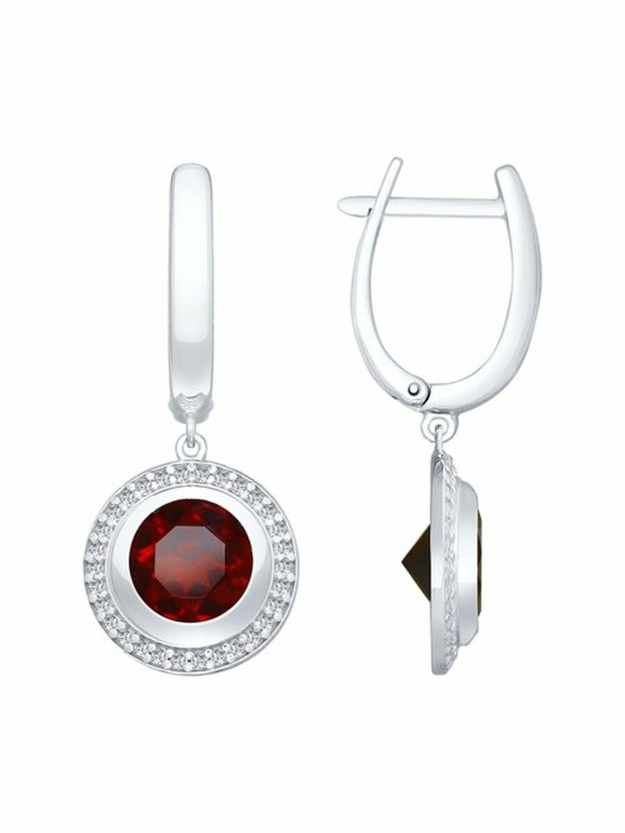 Серьги, серебро, 925 проба, родирование, фианит, гранат