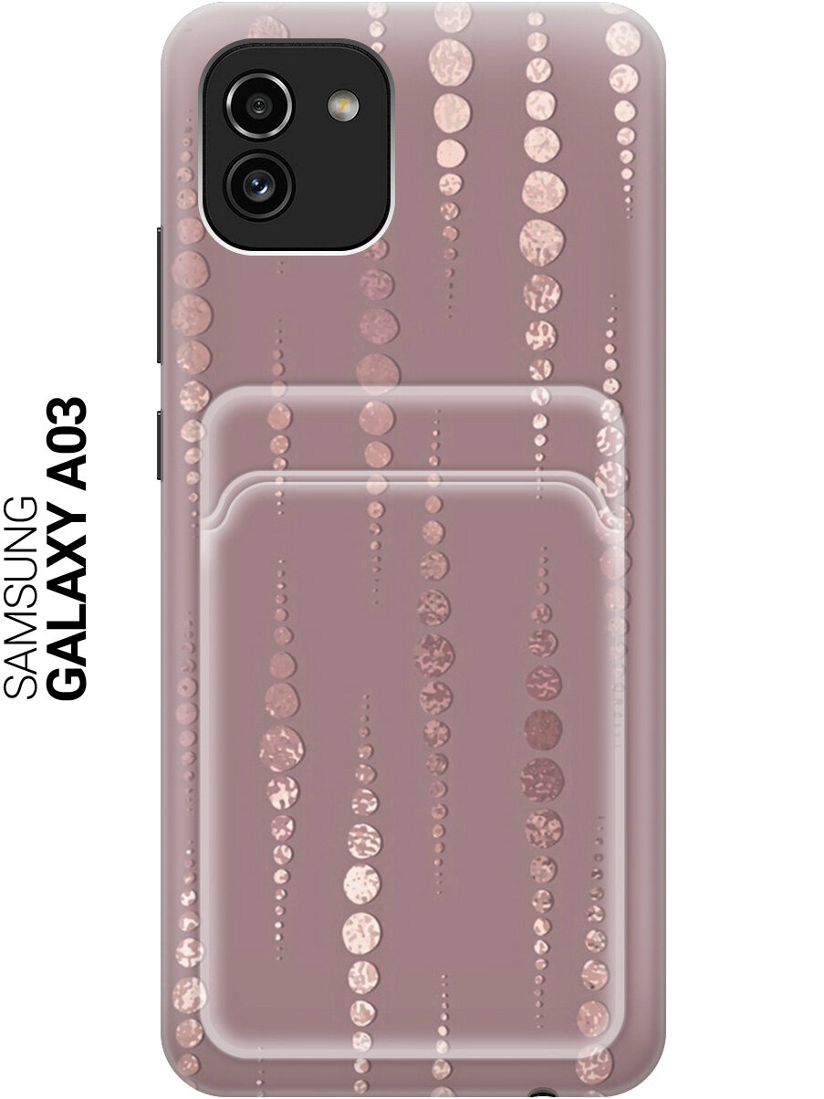 Силиконовый чехол на Samsung Galaxy A03 / Самсунг А03 с рисунком "Монеты в розовых песках" и карманом для карт
