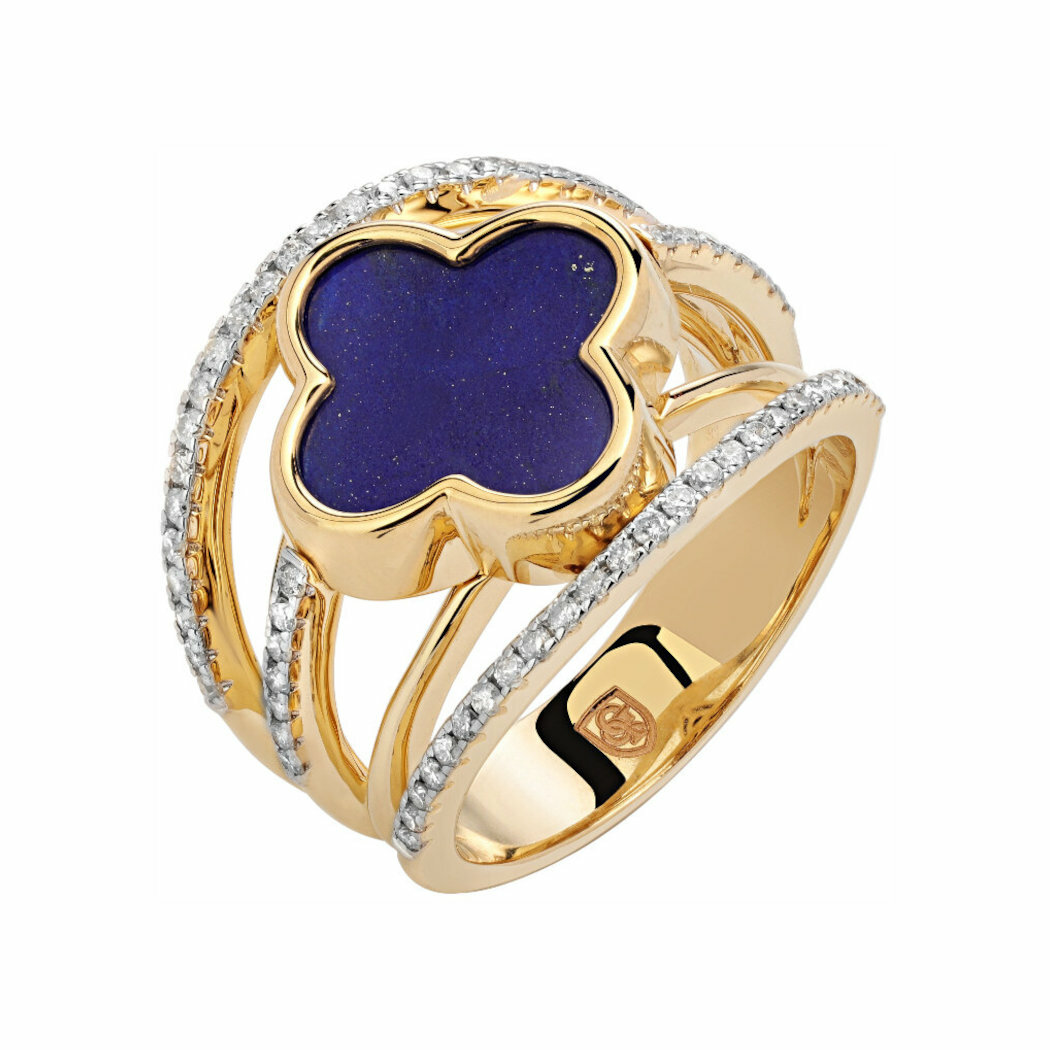 Кольцо, желтое золото, 585 проба, лазурит, бриллиант
