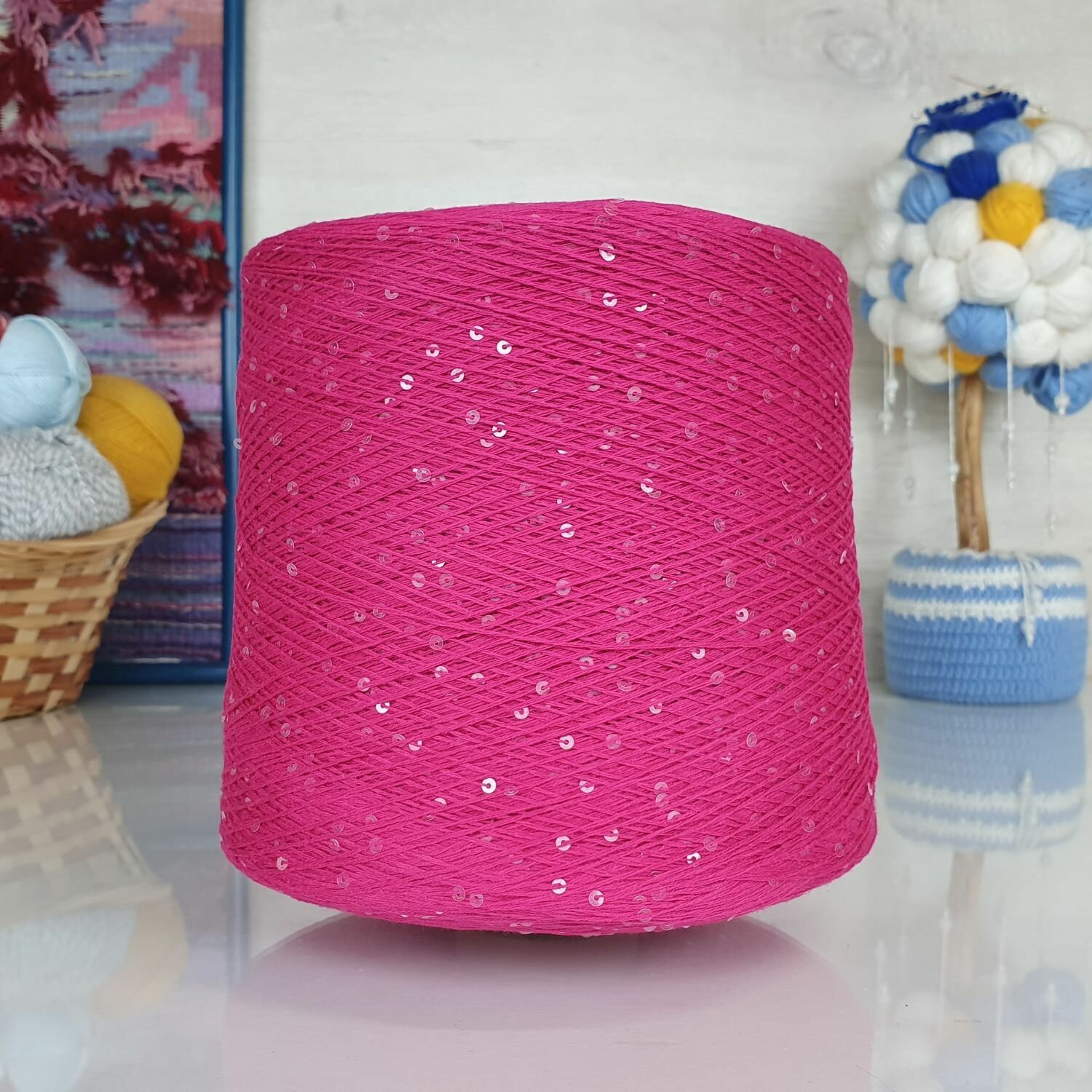 Пряжа MALIK HOBBY Kolibri с пайетками, мальва с проз. пайет - 090, 95% хлопок, 5% пайетки, 2 мотка, 50 г, 365 м.