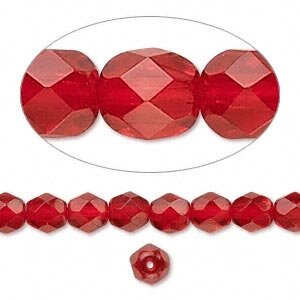 Бусины стеклянные, 6мм, Preciosa, граненые, красные, 25 шт, низка