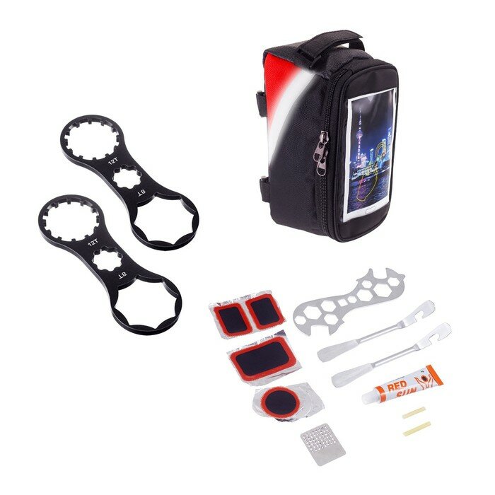 Набор для велосипеда 3 в 1: ремонтный набор, велосипедный ключ, сумка 9867419