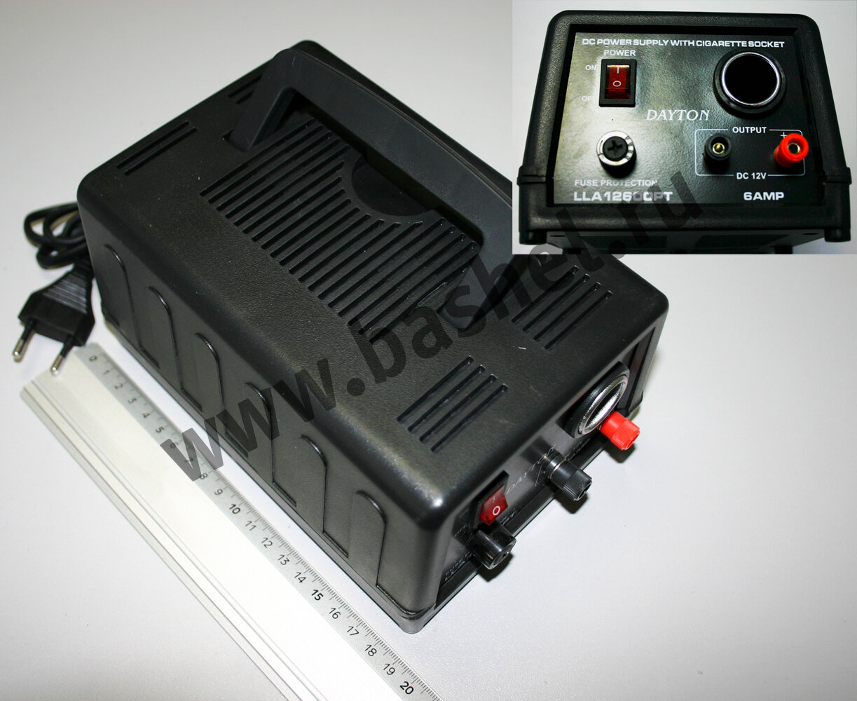 Блок питания с гнездом прикуривателя+доп. выход DAYTON LLA12600PT 12V, 6А
