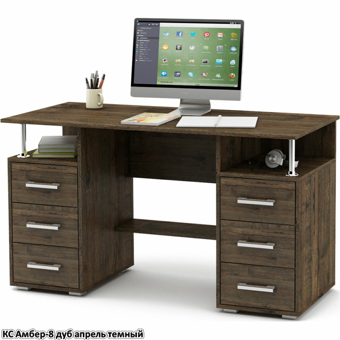 Компьютерный стол Амбер-8 Дуб-апрель-темный, ЛДСП, МФ Владимир VMF, 130х74,6х60 см.