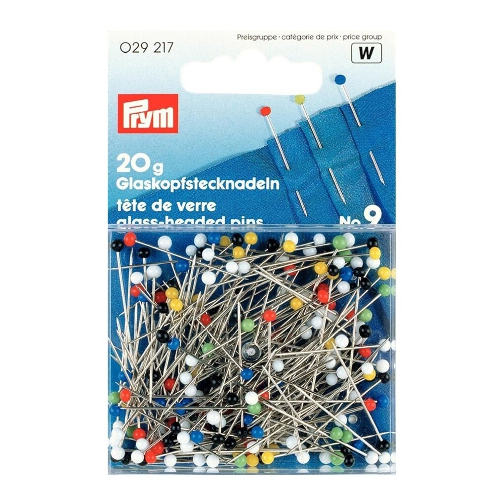 Булавки английские PRYM со стеклянной головкой, материал сталь, №9, разноцветные, 20 г, 0,60х30 мм (029217)