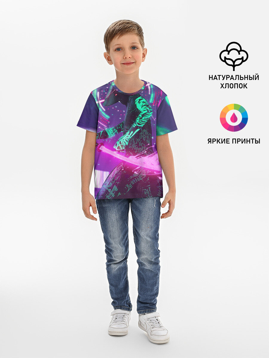 Футболка хлопковая детская Неоновый Самурай