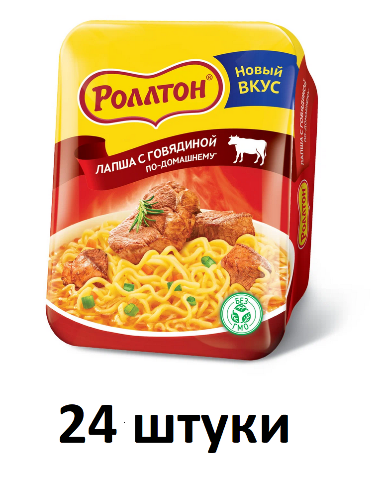 Роллтон Лапша быстрого приготовления по-домашнему Говядина 90 г, 24 шт