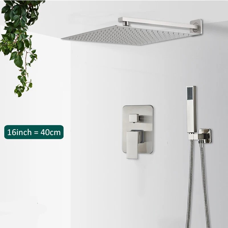 Душевые смесители с вибрацией Душовая система дождевого водопада Настенный смеситель для ванны Комбинированный душ для ванной комнаты-2-х путевой 16 дюймов