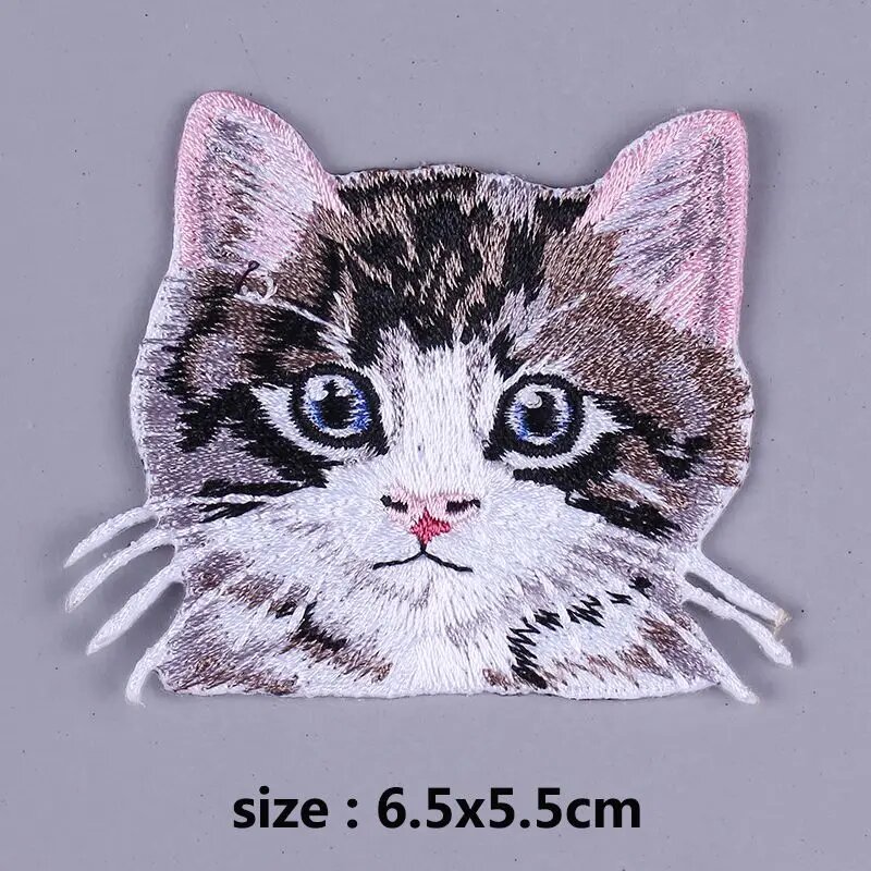 Нашивка на одежду с котенком, 6.5x5.5см, Серый, PE1680CT