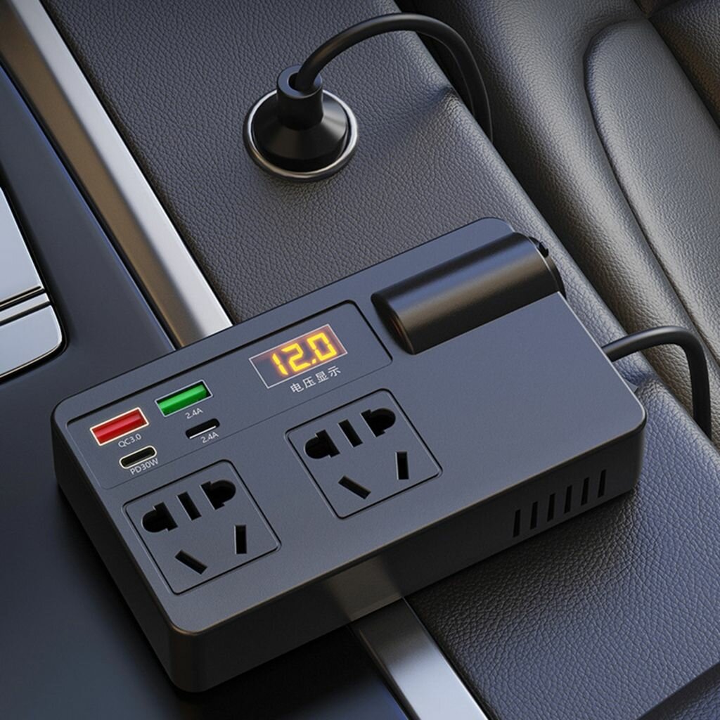 Автомобильный инвертор с многофункциональной розеткой от 12В24В до 220В-без дисплея напряжения