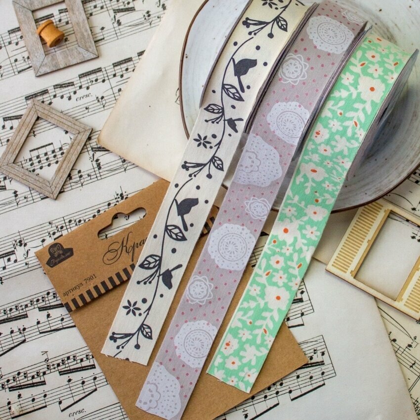 Декоративные ленты Рукоделие хлопок 100%, на катушках, 3 шт