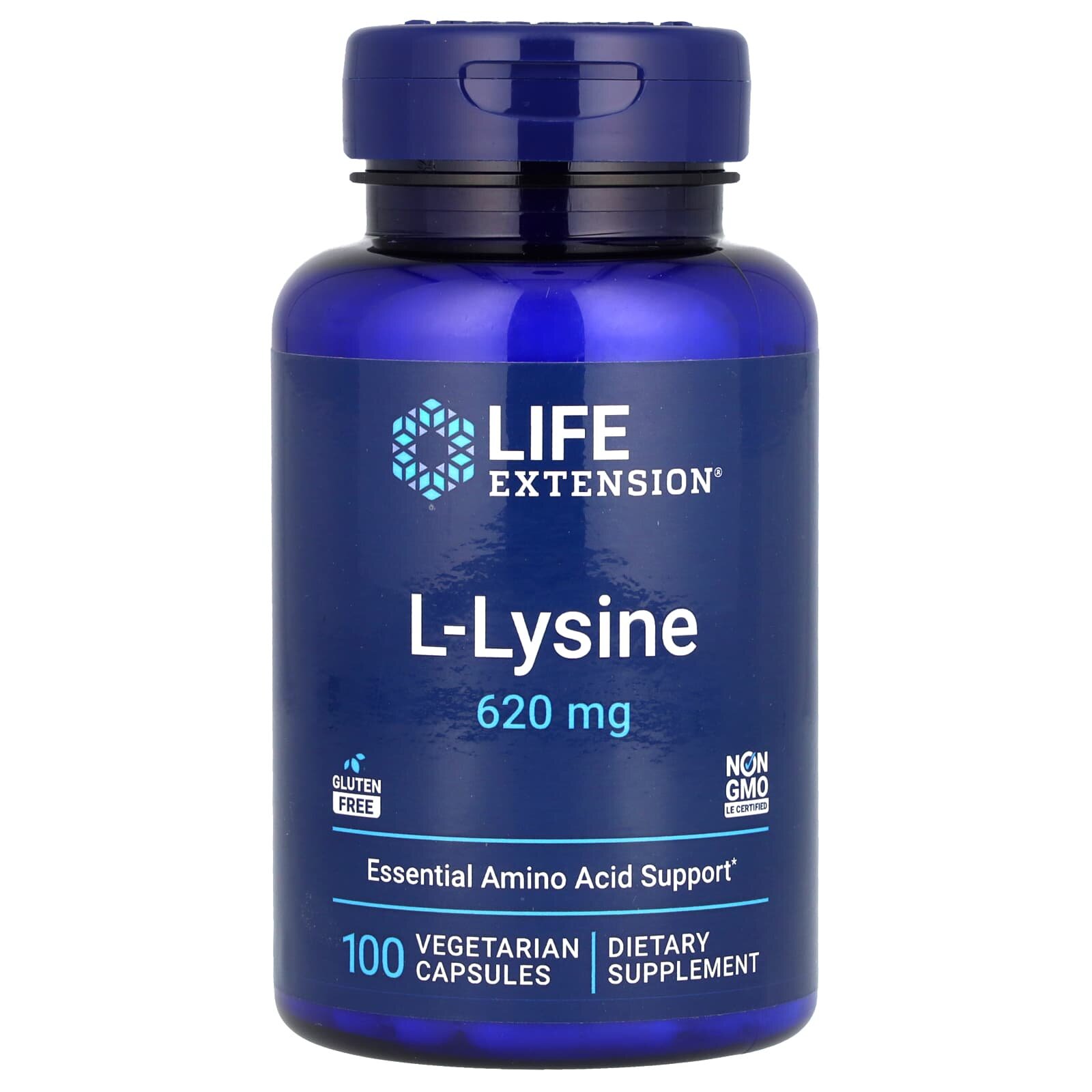 Лизин, Life Extension L-Lysine, 620 мг, 100 капсул, для нормальной реакции на стресс