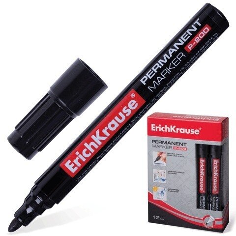 Маркер перманентный Erich Krause (нестираемый) "P-200", круглый наконечник, 0,8-2,2 мм, черный (4777)