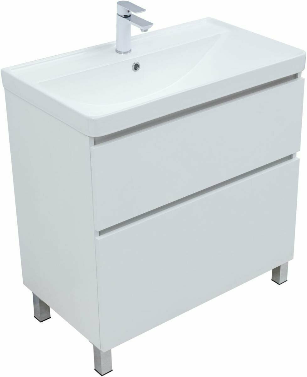 Тумба с раковиной Aquanet Вега 80 напольная, белый глянец + раковина Ирис