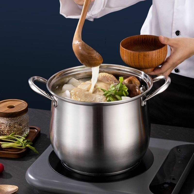 Кастрюля 304 из нержавеющей стали, глубокая, с крышкой и ручками, для супа и варки — фото 1