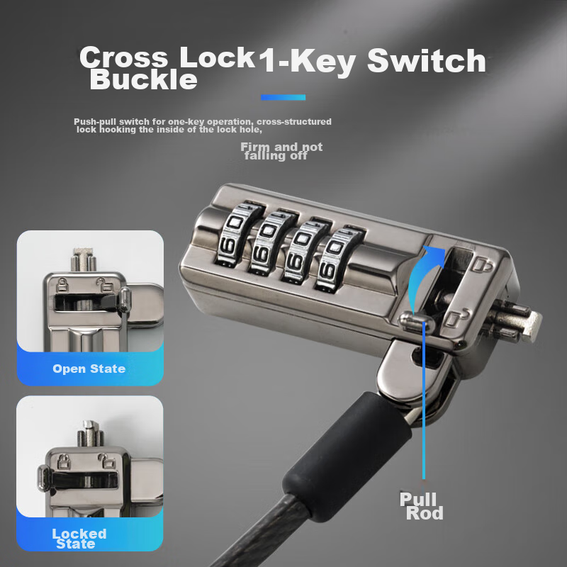 HAILE Laptop Lock Anti-Theft Lock Password Lock, Suitable for HP Lenovo 6*2.5mm Laptop Lock Hole, AL-12