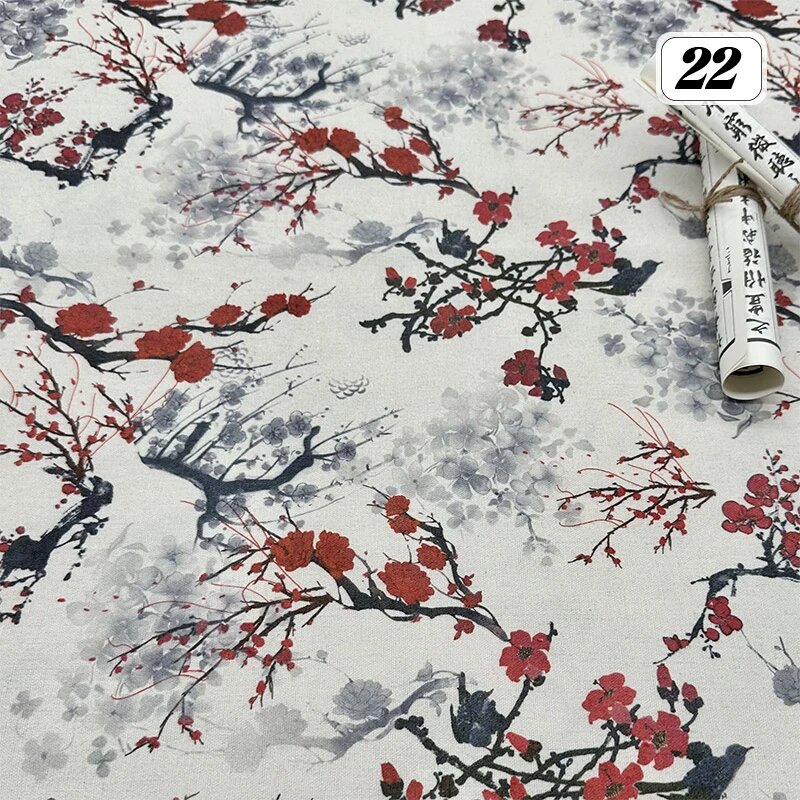 Хлопковая льняная ткань в китайском стиле с принтом бамбукового журавля 22