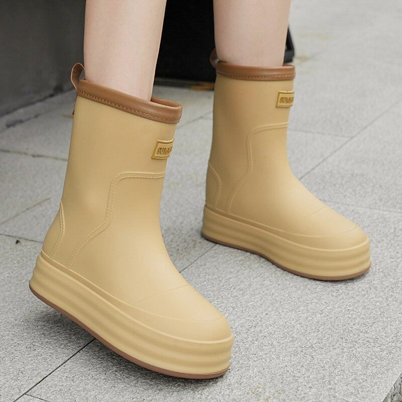 Летние полусапожки 2025 года, резиновые сапоги для женщин, резиновая обувь средней высоты для отдыха на природе, водонепроницаемая и нескользящая обувь для дождливых дней, а также бархатные водные туфли, резиновые сапоги для кухниРазмер обуви. EU:41-42