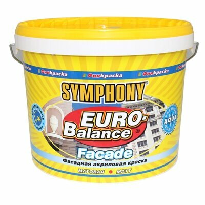 Краска Фасадная Финкраска Symphony Euro-Balance Facade Aqua 2.7л Матовая, Силокcанмодифицированная, Водоразбавляемая / Симфония Евро Баланс Фасад Аква.