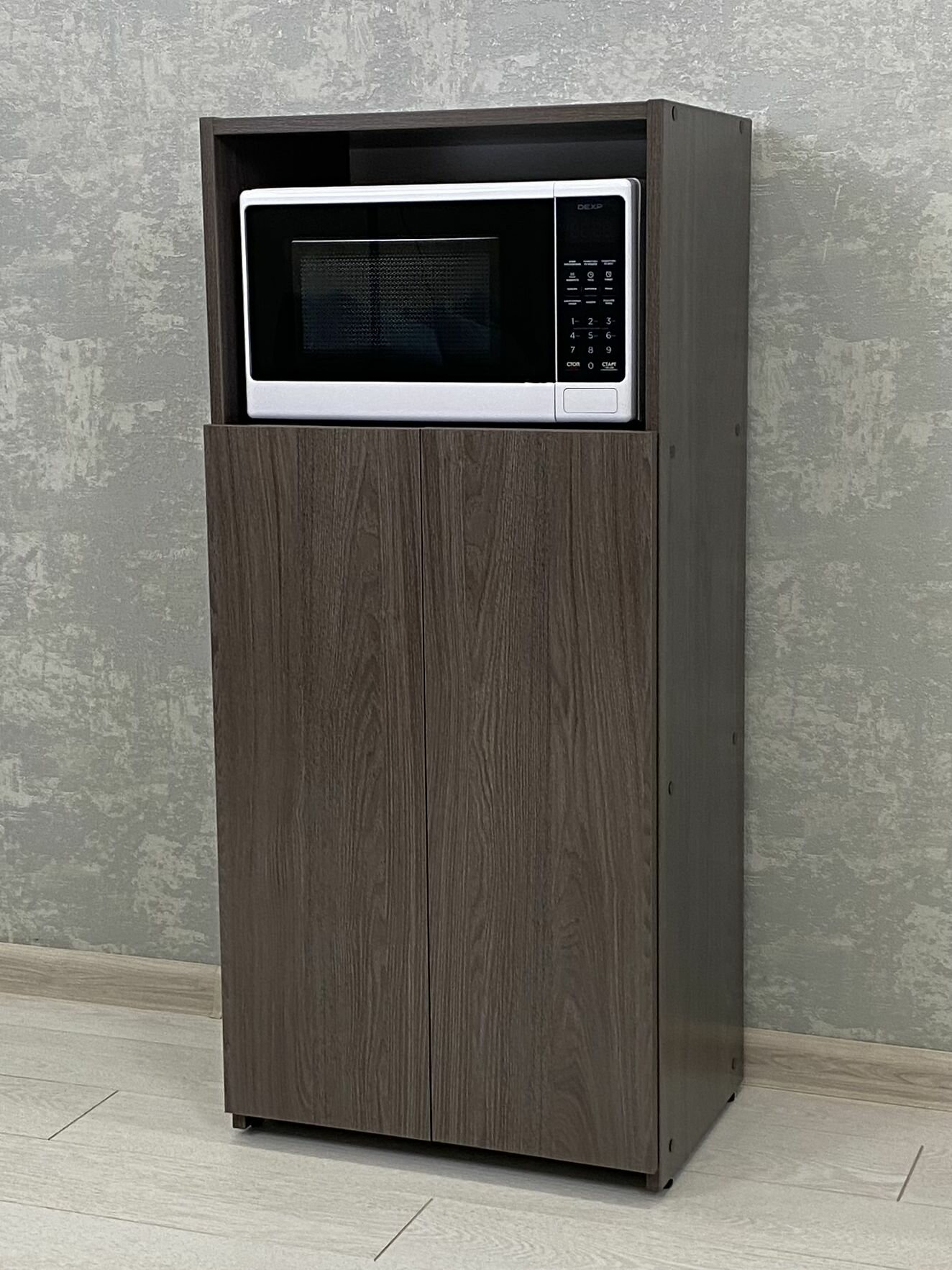 Стеллаж СТ-12, ЛДСП, узкий, универсальный для кухни, цвет Ясень Анкор темный,3 полки, доводчики дверей, 50 x 112 x 34 см