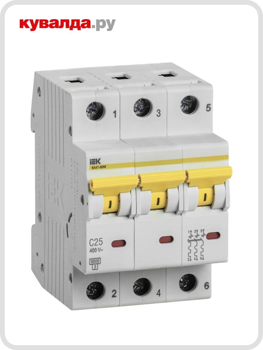 Автоматический выключатель IEK ВА47-60M модульный 3п c 25А 6кА