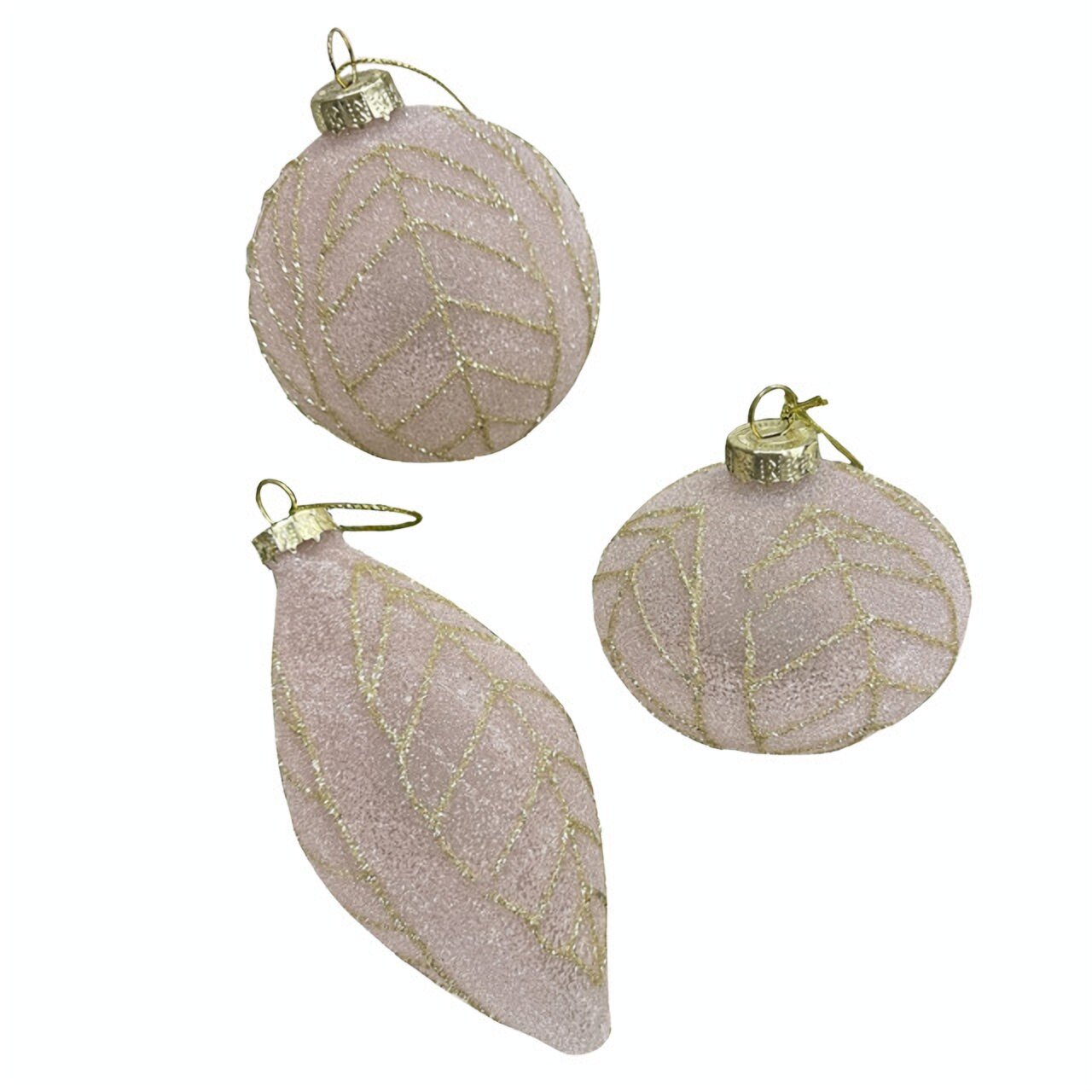 Подвеска новогодняя на елку новогодний лист 80мм бежевая стекло