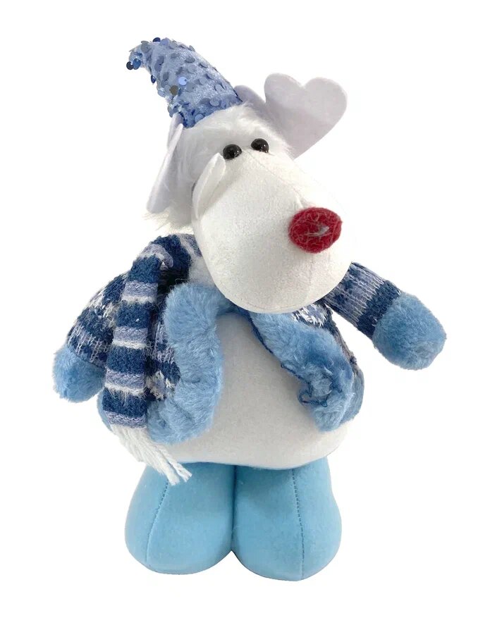 Новогоднее украшение Снеговичок Олень белый с синим шарфом 50 см S2290