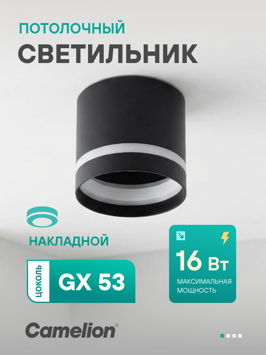 Светильник потолочный Camelion, металлический, накладной, черный