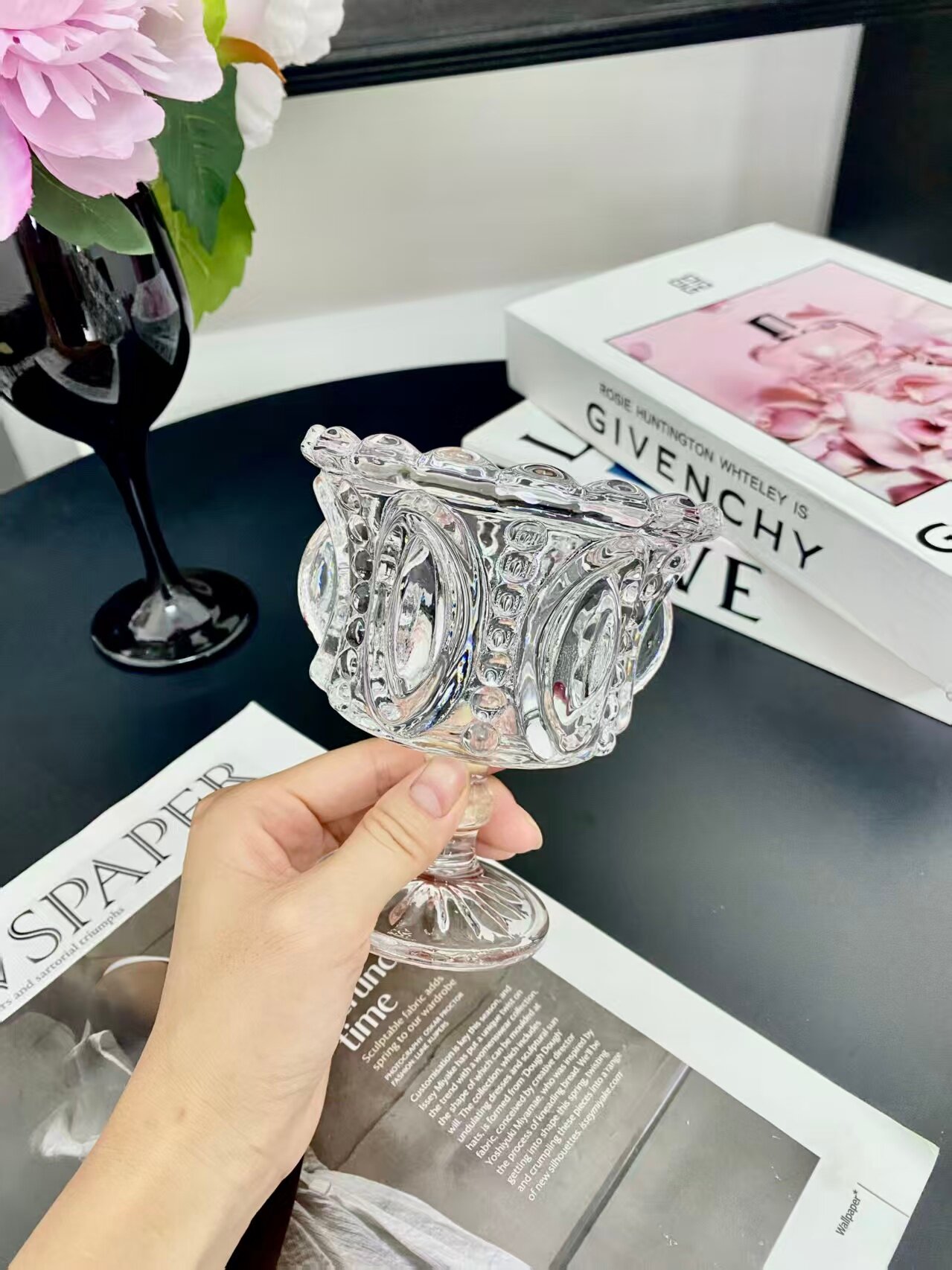 Стеклянная чашка для десерта, стаканы с рельефной росписью, стаканы для мороженого，бокал1 шт