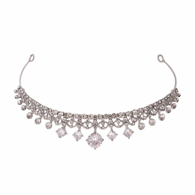 Роскошная корона из горного хрусталя цинкового сплава-Белый K с белым бриллиантом и цирконом