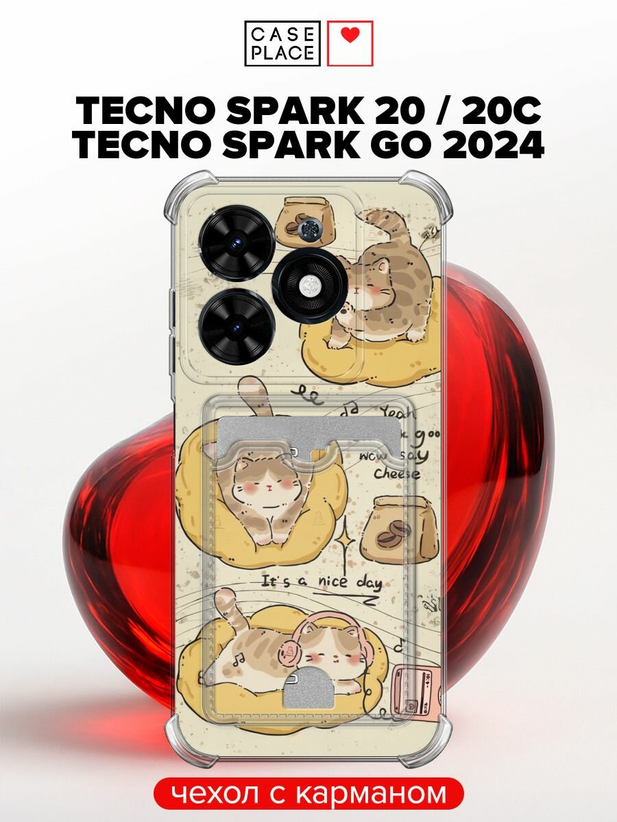 Чехол на Tecno Spark Go 2024/Spark 20C (Текно Спарк Го 2024/Спарк 20C) с картой и принтом Чилловый котик