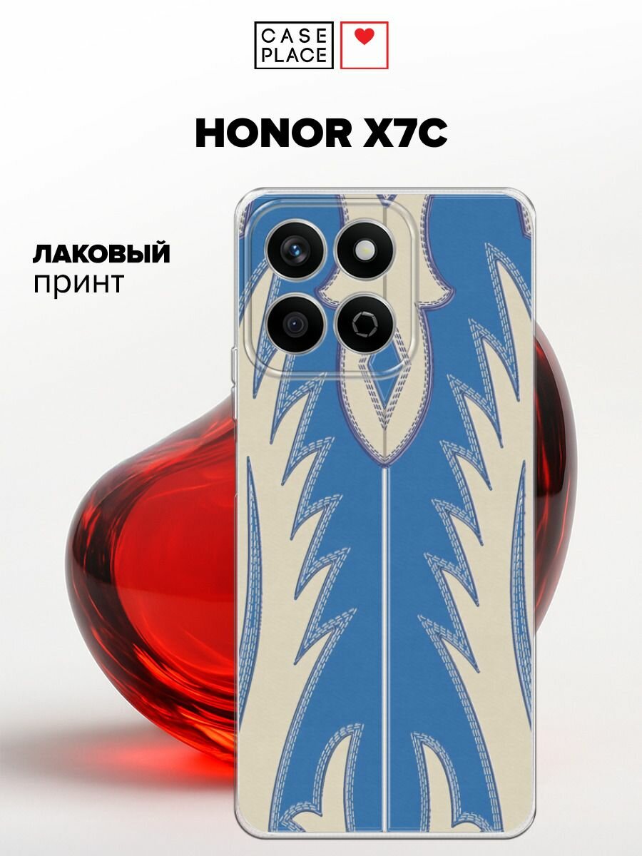 Силиконовый чехол на Honor X7C / Хонор X7C с принтом Синяя вышивка пера