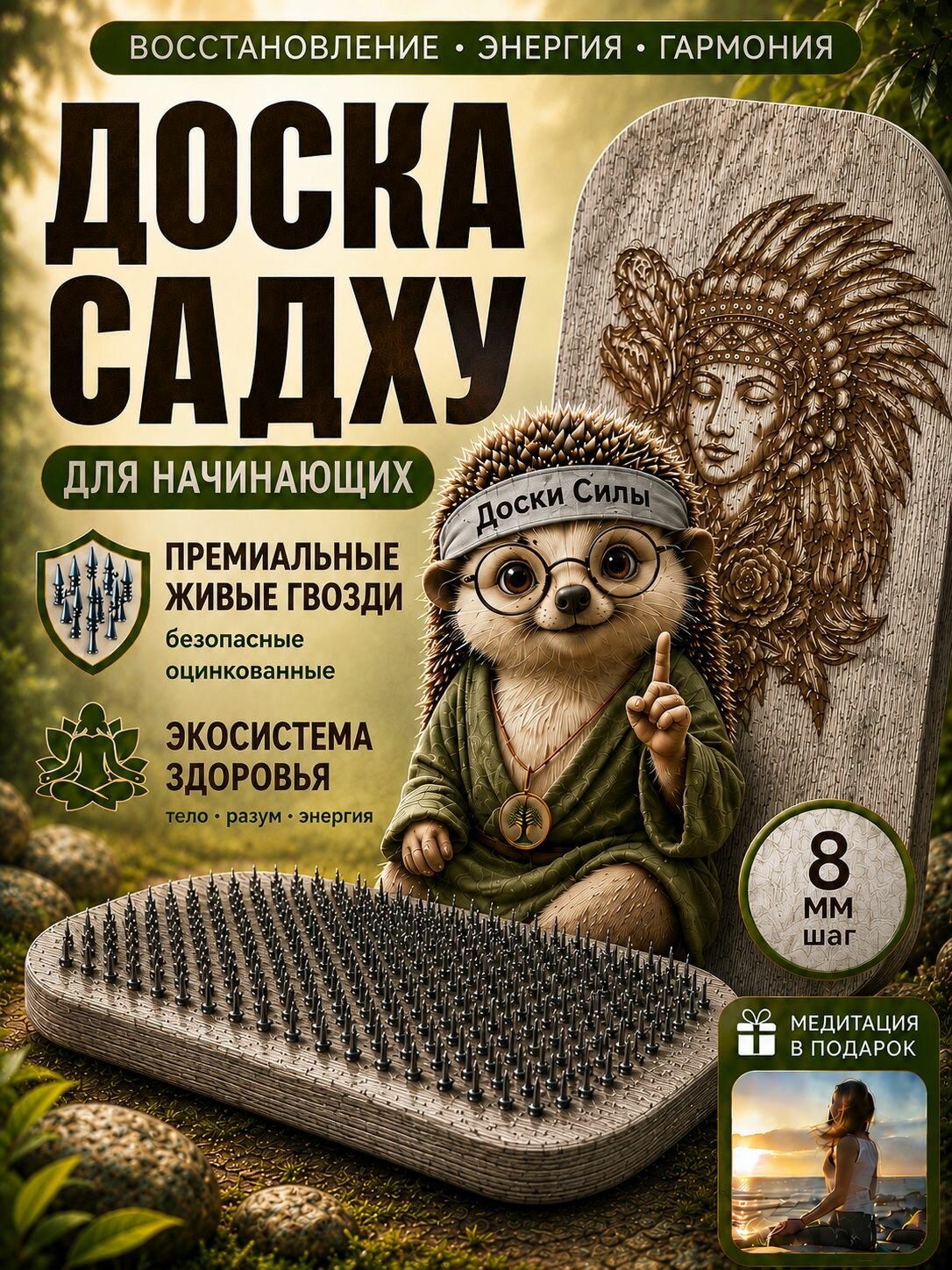 Анатомические Доски Садху с гравировкой для новичков / Живые гвозди / Шаг 8 мм